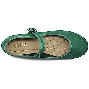 Ollio Women's Shoes Faux Suede Casual Mary Jane Light Ballet Flats F56SU (6.5 B(M) US, Green)