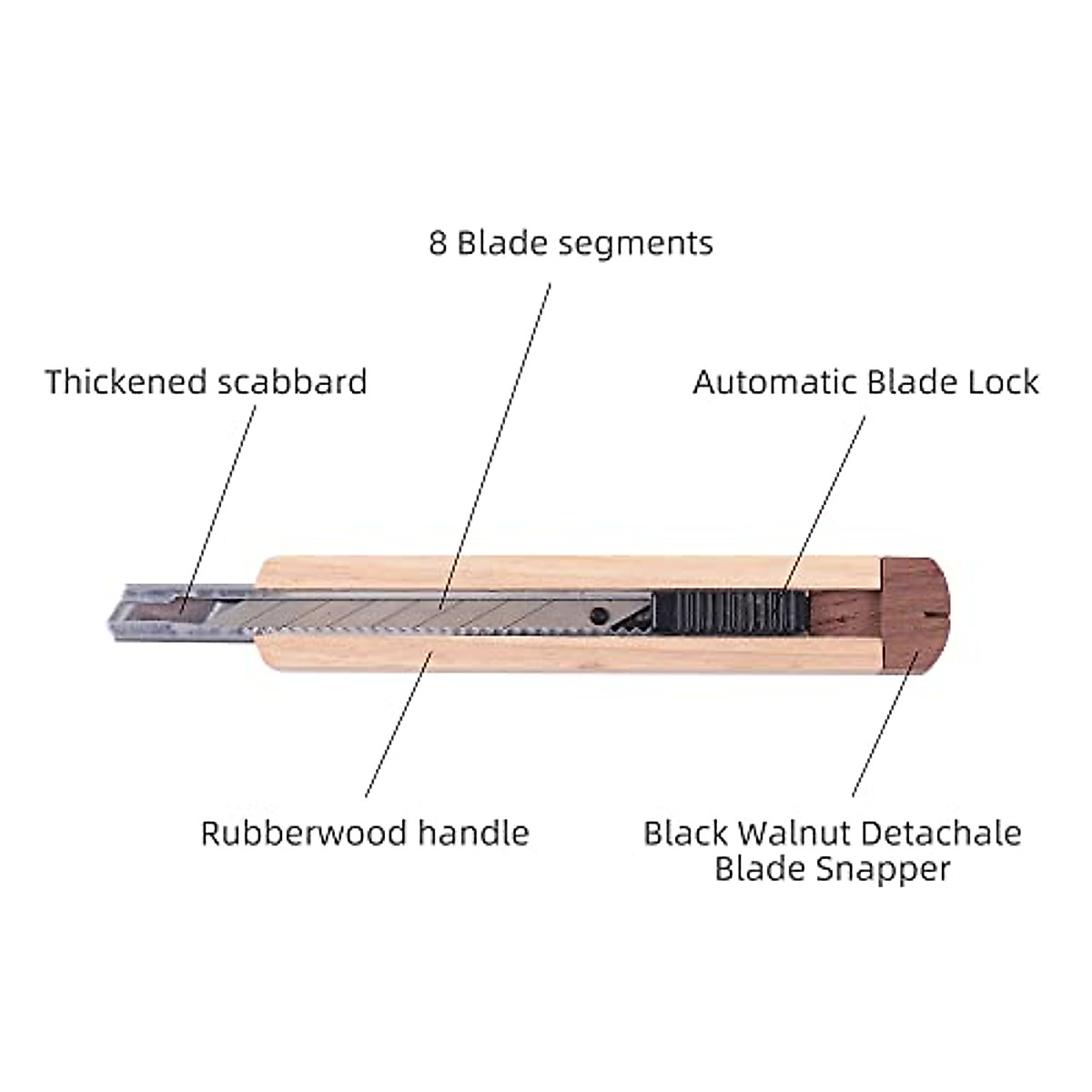 bingaai Snap-off Utility Knife with Wooden Handle, 9MM Wood Box Knife, 30° Utility Blade, Sharp Blade, Non-Slip Design, Automatic Locking, Retractable Box Cutter, Natural wood Color