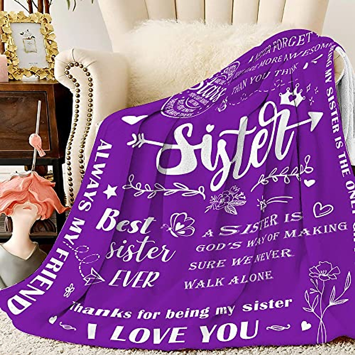Sisters Gifts from Sister, for Sister, Gifts for Sister Throw Blanket, Sister, Birthday Gifts for Sister from Sister, Sister Gifts，Soft Purple Blanket 50" X 60"