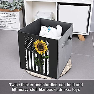 Sunflower American Flag Collapsible Storage Bins Basics Folding Fabric Storage Cubes Organizer Boxes with Handles
