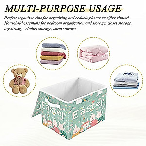 DOMIKING Easter Eggs Bunny Large Storage Bin with Lid Collapsible Shelf Baskets Box with Handles empty gift basket for Nursery Drawer Shelves Cabinet