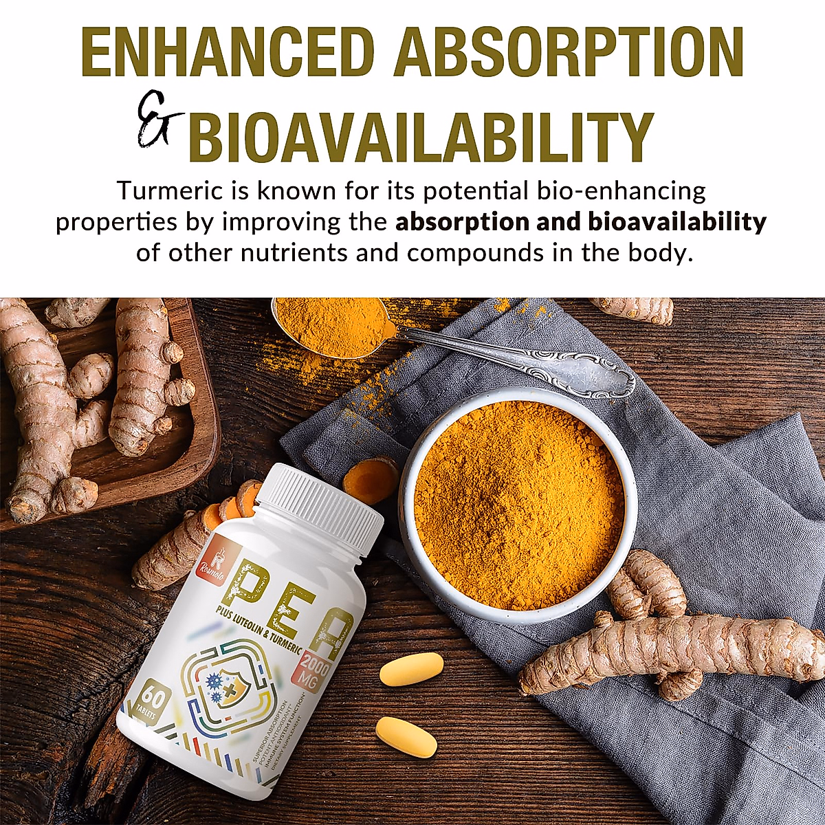 Rosmolo 1500 MG Palmitoylethanolamide with Luteolin 98% & Turmeric, High Absorption, Micronized Pea Supplement for Discomfort Management- USA Made - 120 Tablets