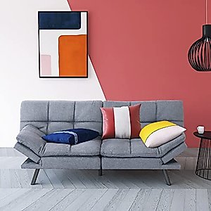 Opoiar Grey Fabric Futon Sofa Bed Couch,3" Memory Foam Loveseat Sofa Bed,71" L Modern Sleeper Sofa Bed with Covertible Armrests,Small Space Sofa Bed for Living Room,Home Office,Apartment