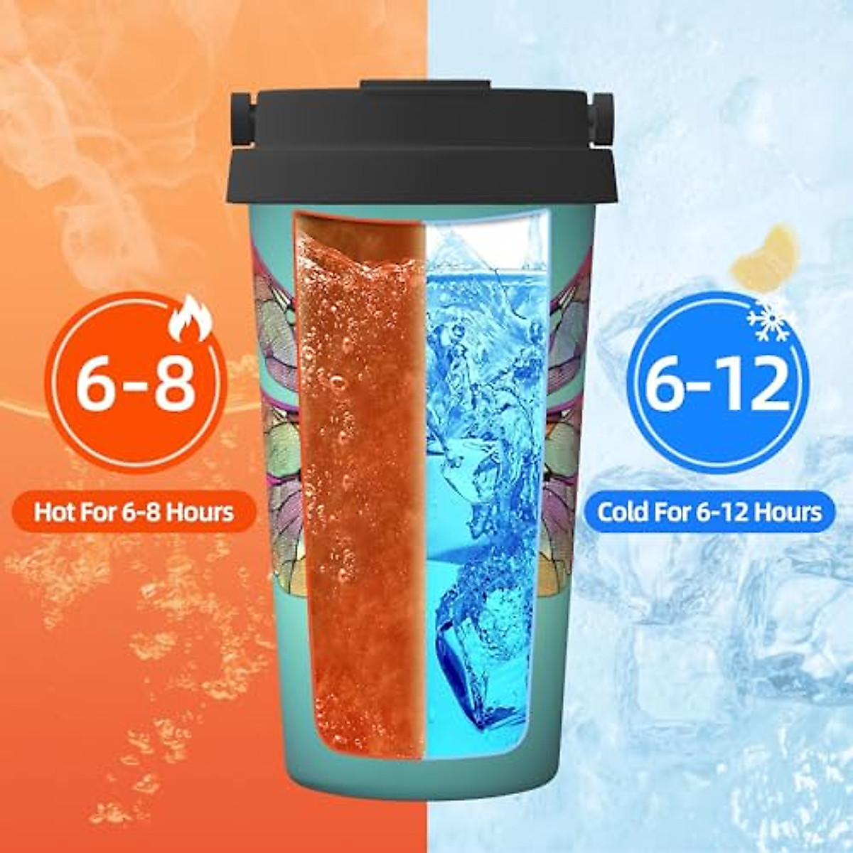WANGXUEE Cute Dragonfly pattern Print 500ml Stainless Steel Travel Tumbler Double Wall Vacuum Insulated Coffee Mug