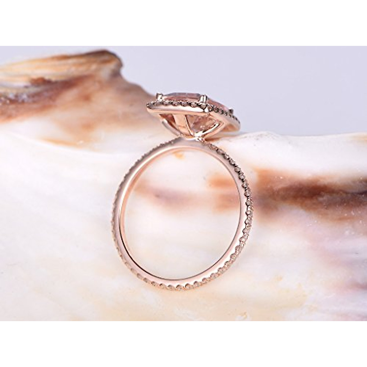 7×9mm Cushion Cut Natural Pink Morganite Engagement Ring Halo Diamond Ring 14K Rose Gold Size 4-9