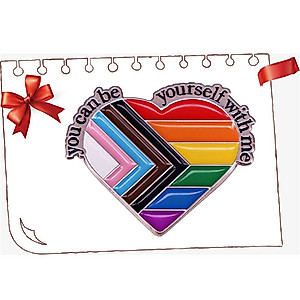 LATINDAY 1 Pack Irregular Heart Enamel Pin Decorative YOU CAN BE YOURSELF WITH ME Brooch Creative Fashion Badge Gay Transgender Art Accessory for Jackets Cotton Shirts Skirts Canvas Bags Denim