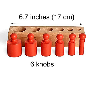 BOHS Montessori Knobbed Cylinders Blocks - 6 Pegs / 6.7 Inches - Colorful Wooden Early Home School Toys - 4pcs Set