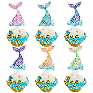 Ephlyn 36Pcs Mermaid Tail Cupcake Toppers Mini Under the Sea Mermaid Tail Cake Topper Decorations Mermaid Cupcake Picks for Mermaid theme Birthday Party Decoration Baby Shower Supplies