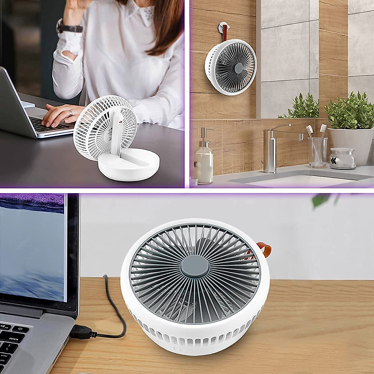 WONGSAM Aroma Diffuser Table Desk Fan, Portable Foldaway Fan, 3600mAh Rechargeable Battery Powered Personal Fan, 4 Speeds Adjusted USB Small Fan for Home Bedroom Travel Office Tent, White