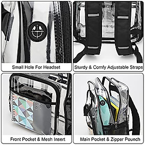 SharPlus Clear Backpack Large Heavy Duty Transparent See Through Plastic PVC Book Bag for School, Work, Stadium, Security, Travel-1 mm Thick PVC- 2 Ways Zippers