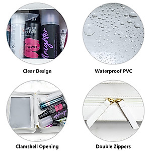 LETGO Clear Makeup Bags, TSA Approved Toiletry Bag with Zipper, Clear Makeup Organizer Fit Carry-on Travel Essentials,Clear Cosmetic Bags for Women Men (C-Beige)