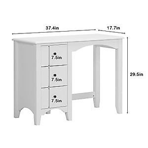 SDHYL Desk with Drawers, 37.5 Inches Study Workstation,Computer Desk with 3 Drawers，Small Desk with Storage for Home Office,Study