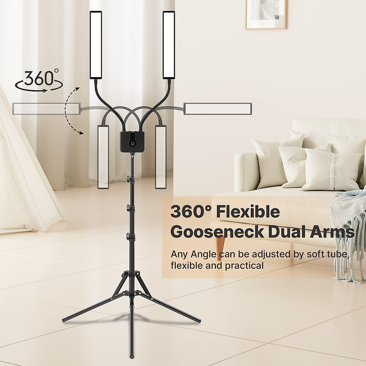 LED Video Light, ULANZI 45W Double Arms Beauty Light with Adjustable Tripod Stand, Dimmable 3200-5600K LED Video Light Photography Kit with 2 Phone Holders, for Makeup,Manicure,Tattoo,Live Streaming