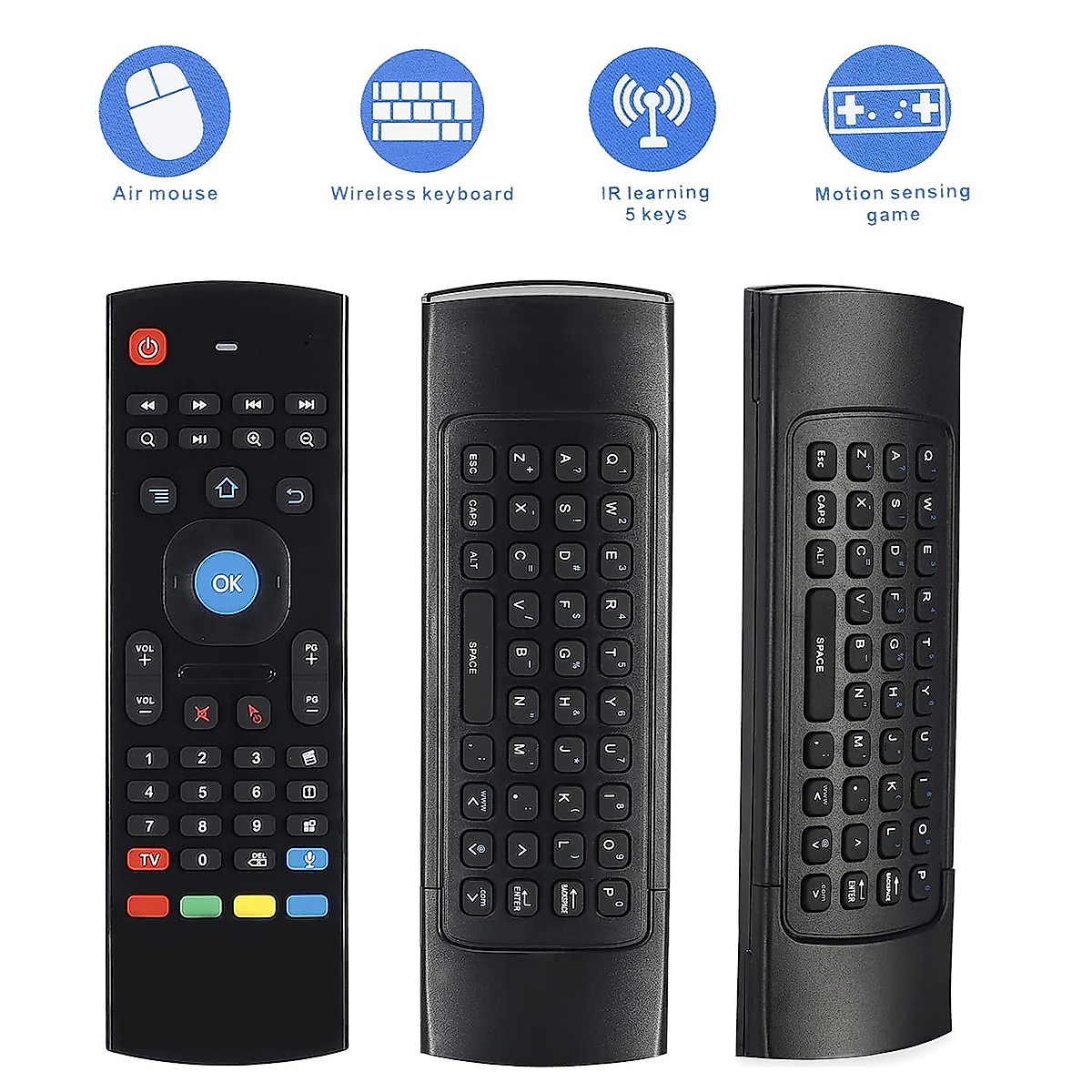 CHUNGHOP MX3 Voice Air Mouse Mini Keyboard Wireless Remote, 2.4G Multifunctional Fly Mouse with Motion Sensing Game Handle for 3-Gsensor HTPC Mini PC PS3/4 Xbox 360 and Android Smart TV Box 3-Gyro