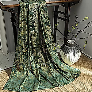 Tootop Velvet Green Curtain Leaf Plant Bedroom and Living Room high-end Gold Foil Print semi Shading Noise Reduction Soft and Smooth Decorative Drapes Pole Pocket 2 Panel (52w x 84 inches)