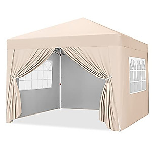 Yaheetech 10x10 Pop Up Canopy with 4 Removable Sidewalls, Portable Enclosed Instant Tent, Waterproof Outdoor Tent, Beach Sun Shelter with 4 Sandbags, 8 Stakes & 4 Ropes, Beige