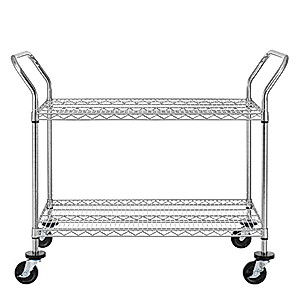 Finnhomy 2-Tier Commercial Grade Rolling Cart, Heavy Duty Utility Cart, Carts with Wheels and Double Side Handles, Kitchen Cart Trolley on Wheels, Metal Serving Cart with 600 lbs Capacity, NSF Listed