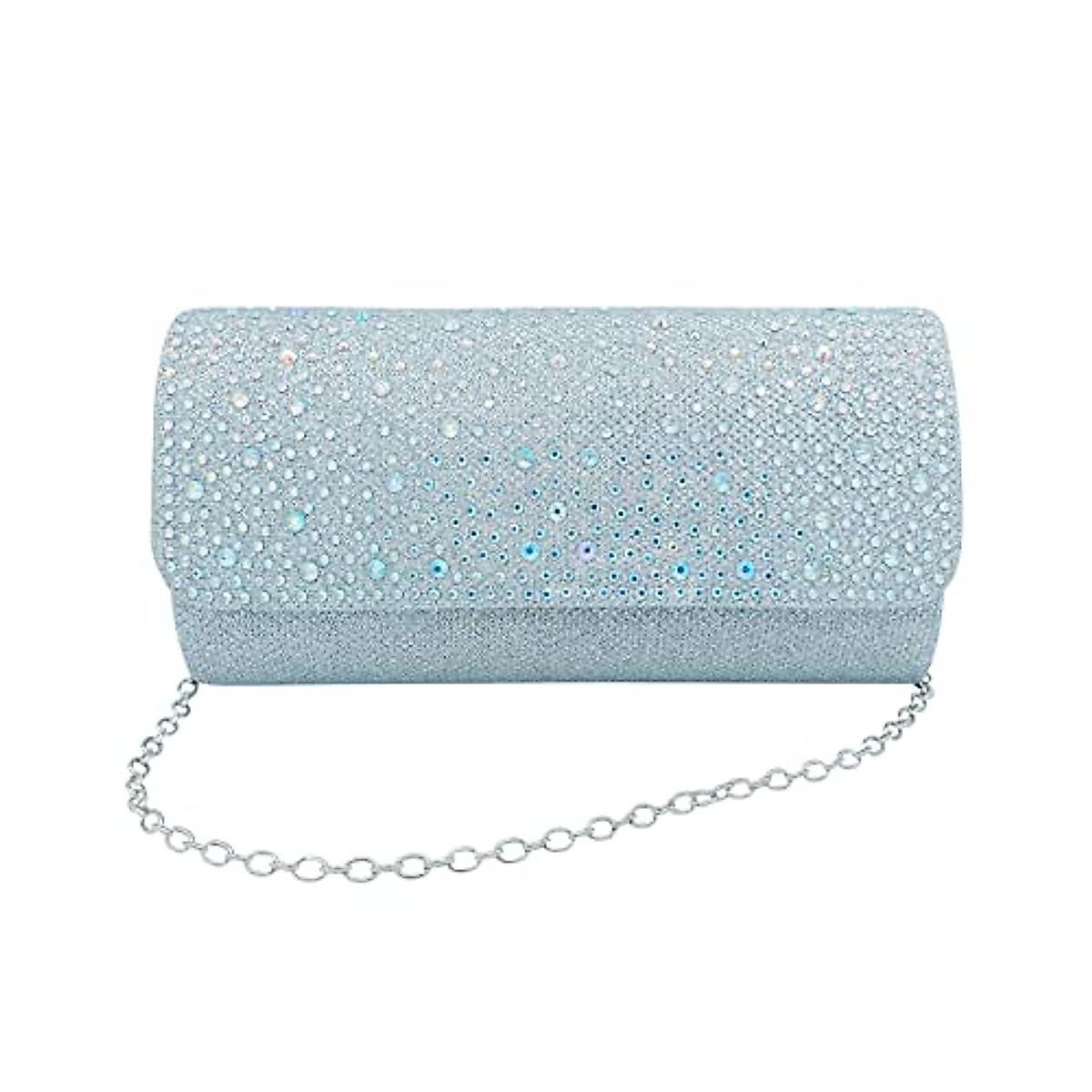 Evening Clutch Bag for Women Girls PVC Rhinestone Snap Deatchable Chain Crossbody Bag for Party Wedding Silvery