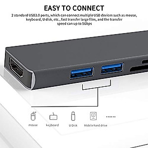 5 in 1 TypeC to Multi Interface Hub,TypeC 5.0GBS Docking Station TypeC to HD Multimedia Interface/Storage Card/USB Adapter with 4K Connection