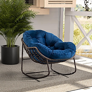 SZLIZCCC Patio Rocking Chairs, Patio Oversized Egg Rocking Chair,Indoor & Outdoor Upholstered Papasan Chairs, Modern Lounge Chair for Balcony,Living Room Patio, Front Porch, Garden (Navy Blue)