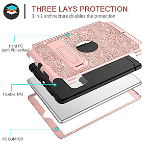 BENTOBEN for iPad Air (3rd Gen) 10.5" 2019 Case, iPad Pro 10.5" 2017 Case,Glitter Sparkly 3 Layers Heavy duty Shockproof Protective Hybrid Hard PC TPU Bumper Kickstand Kids iPad Air 3 Cover, Rose Gold