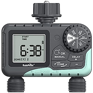 RAINPOINT Sprinkler Timer 2 Outlet, Water Timer for Garden Hose, Programmable Drip Irrigation Timer for Yard Outdoor Watering, Rain Delay/Manual/Automatic System Controller 2.5" LCD, V2, 2023 Release