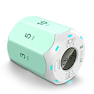 Pomodoro Timer, 8 Sides Visual Magnetic Timer, Digital Cube Flip Timer, Countdown & Count up Timer, Silent & Alarm, Rotating Productivity Timer for Time Management Work Study Exercise(Green)