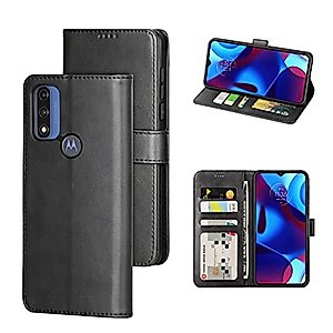 Cresee Case for Moto G Pure (2021)/ Moto G Power (2022)/ Moto G Play (2023) PU Leather Wallet Flip Cover [3 Card Slots 1 Money Pocket] [Magnetic Closure] [Stand Kickstand] Folio Phone Case - Black