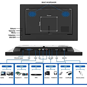Wstirhy 13.3 inch Small BNC Monitor, 1366x768 Resolution, Small Monitor with Remote Control, HDMI VGA AV BNC USB, Mini Monitorfor Fire Stick, Computer, Raspberry Pi, Kitchen Monitor, Built-in Speaker