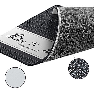 Live Love Laugh Grey Kitchen Rugs and Mats 2 Pieces Set, Gray Checkered Wall Art Modern Non Slip Floor Mat for Sink Laundry, Cushioned Anti-Fatigue Comfort Mat for Kitchen (24"x36"+20"x71")