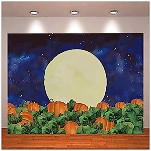 Halloween Pumpkin Field Photography Background Starry Sky Night Moon Halloween Backdrops Baby Shower Birthday Party Photo Studio Props Banner 7x5ft