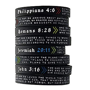 ZKXXJ 4Pcs Bible Verse Rubber Silicone Wristbands John 3-16 Inspirational Rubber Bracelets Motivational Quote Scripture Silicone Bracelet Stretch Wristband for Men Women Teens