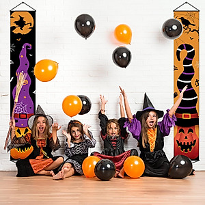 Halloween Pumpkin Porch Door Banners Decorations Pumpkin with Witch Hats Hanging Signs for Happy Halloween Outdoor Indoor Porch Decor for Front Door Outside Yard Welcome Home Wall Party Supplies