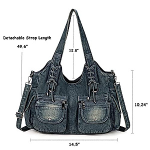 Casual Washed Denim Shoulder Bags Top Handle Lady's Hobo Bags Women Purses And Handbags (Deep Blue)