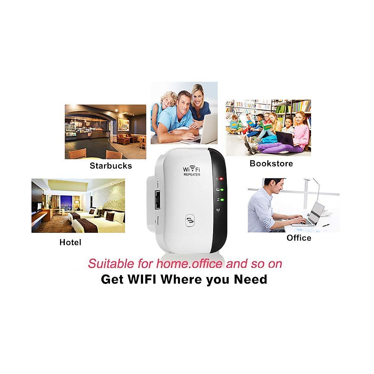 WiFi Range Extender Coverage Up to2640 Sq Ft and 25 Devices WiFi Repeater, Long Range Amplifier with Ethernet Port, Access Point, 1-Tap Setup, Alexa Compatible N300