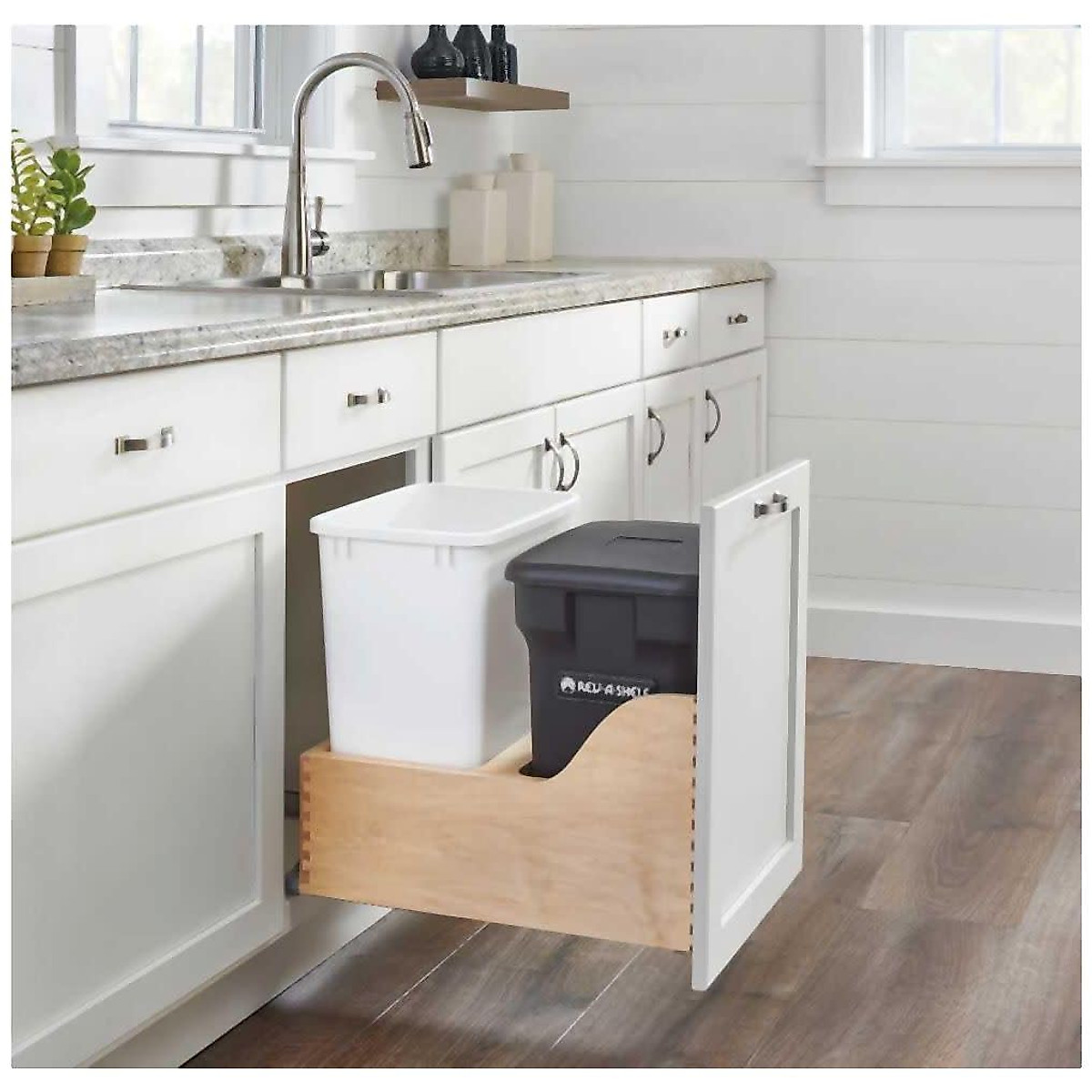 Rev-A-Shelf 4WCSC-1835CKGR-2/35 Qrt Soft-Close Full-Extension Pull-Out Waste Container w/Odor Reducing Green Compost Bin