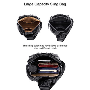PIJUSHI Crocodile Leather Sling Bag for Men Crossbody Chest Daypack Bag(PE004 Black)
