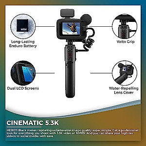 GoPro HERO11 Black Creator Edition - Includes Volta (Battery Grip, Tripod, Remote), Media Mod, Light Mod, Enduro Battery - Waterproof Action Camera + 64GB Extreme Pro Card and 2 Extra Batteries