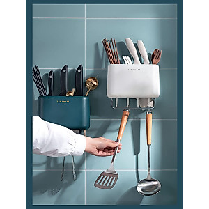 Kitchen Utensil Holder for Wall Hanging White Cooking Utensil Crock with 3 Dividers, Plastic Cutlery Caddy, Practical Utensil Pot for Counter for Fork Spoon Knife Spatula Flatware Silverware