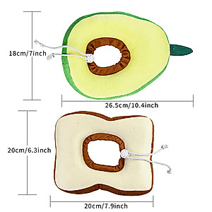 Amersumer 2 Pcs Soft Cute Cat Cotton Cones, Avocado Neck Cone After Surgery, Toast Bread Adjustable Cat Collar, Protective Cat Recovery Elizabethan Collar, Fit for Cats, Kittens and Small Dogs