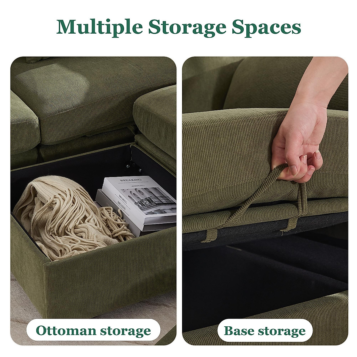 HOMYEDAMIC 34" Modular Sectional Sofa 1 Storage Seat, Oversized Modular Couch Convertible Large Wide Comfy Sofa for Living Room Apartment Office Studio(6018-GREEN-1S)