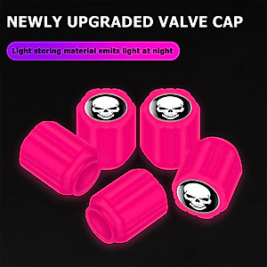 12PCS Fluorescent Skull Car Tire Valve Stem Caps, ABS Corrosion Resistant Wheel Valve Cover, Luminous Illuminated Cap Glow in The Dark, Auto Decor Accessories for Motorcycles Bicycles (Pink/White)