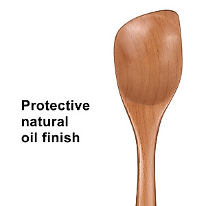 Large Wooden Cooking Spoon Mixing Serving Spoon Best Oak Wood Spoons for Cooking Spatula Non Toxic Kitchen Utensil 12.5 Inch Long Handle Spoon Big Stirring Corner Spoons