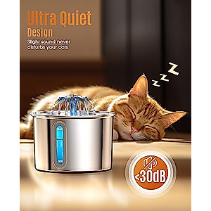 oneisall Cat Water Fountain 316 Stainless Steel, 2L/67oz Automatic Water Fountain for Cats Inside, 3 Replacement Filters & Visual Water Level Window with LED/Pet Supplies