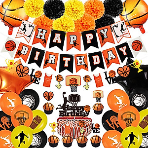 Basketball Party Decorations, Basketball Party Supplies Basketball Birthday Banner Cake Toppers Basketball Foil Balloons Basketball Birthday Decorations for Kids Teenagers Boys Girls (Basketball-01)
