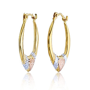 14K Gold Solid Tricolor Diamond Cut Heart Hoop Earrings For Women, 2.70x18mm