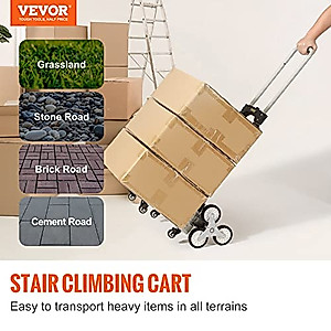 VEVOR Stair Climbing Cart, 220 lbs Load Capacity, Foldable Hand Truck with 32.3-45.7 inch Adjustable Handle Height, 4 Universal Wheels & 2 Elastic Ropes, Multipurpose Dolly for Warehouse Shopping