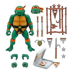 Super7 ULTIMATES! Teenage Mutant Ninja Turtles Michelangelo - 7" TMNT Action Figure with Accessories Classic Cartoon Collectibles and Retro Toys