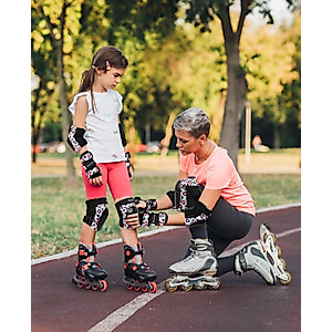 BOSONER Adult/Women/Kid Knee Pads Elbow pads Wrist Guard 6 in 1 Protective Gear Set for Skating Skate Skateboarding BMX Bicycle Inline Roller for Men Women Child Kids