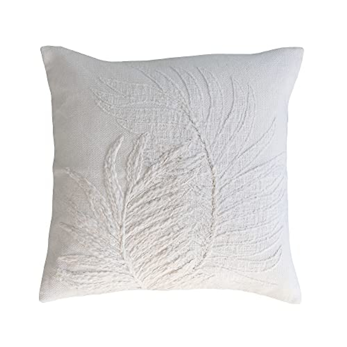 Creative Co-Op Cotton Pillow with Botanical Embroidery, Natural, 20''L x 20''W x 1''H